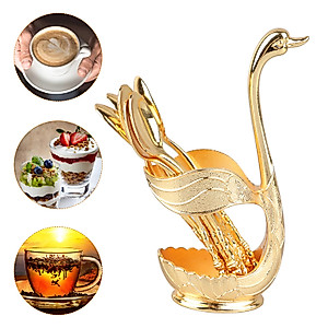 Dessert Spoon Holder, Widely Used Coffee Spoon Holder, Rich Details, Mirror Finish, Swan, Elegant for Party (Gold Holder with Spoon)