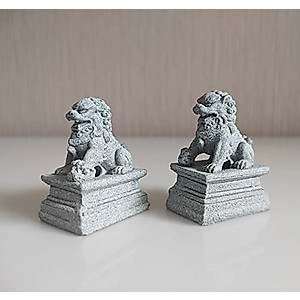 livelyfish Asian Fu Foo Dogs Statues Mini A Pair of Guardian Lion Figurine Sandstone Pets Fish Tank Aquarium Landscape Ornaments Accessories Feng Shui Decorations, A
