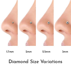 FreshTrends Diamond Nose Stud 14K White Gold Nose Ring Bone | Real Diamond Nose Ring, 14K Gold Nose Stud - 20 Gauge I1 Clarity | Diamond Nose Rings & White Gold Nose Stud