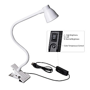CeSunlight Clip on Reading Light, Clamp Lamp for Desk, 3000-6500K Adjustable Color Temperature, 6 Illumination Modes, 10 Led Beads(White)