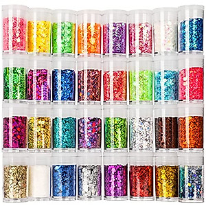 Festival Chunky and Fine Glitter Mix, Teenitor 32 Colors Chunky Sequins & Fine Glitter Powder Mix, Iridescent Glitter Flakes, Cosmetic Face Body Eye Hair Nail Art Resin Tumbler Glitter Loose Glitter