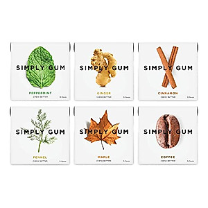 Simply Gum | Variety Pack - Peppermint, Cinnamon, Ginger, Fennel, Maple, Coffee | Synthetic Free + Aspartame Free + non GMO