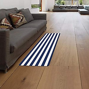 Anti-Fatigue Kitchen Mats Standing Rugs Set of 2 Simple Navy Blue and White Striped Non-Slip Area Runner Floor Doormat Ocean Nautical Theme Washable Cushioned Carpet for Bedroom Bathroom Decor