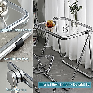 KAIHAOWIN Small Folding Table- Acrylic Morden TV Tray for Snack Dinner on Couch, Tiny Foldable Desk Writing Desk for Home Office for Small Spaces No Assembly Required