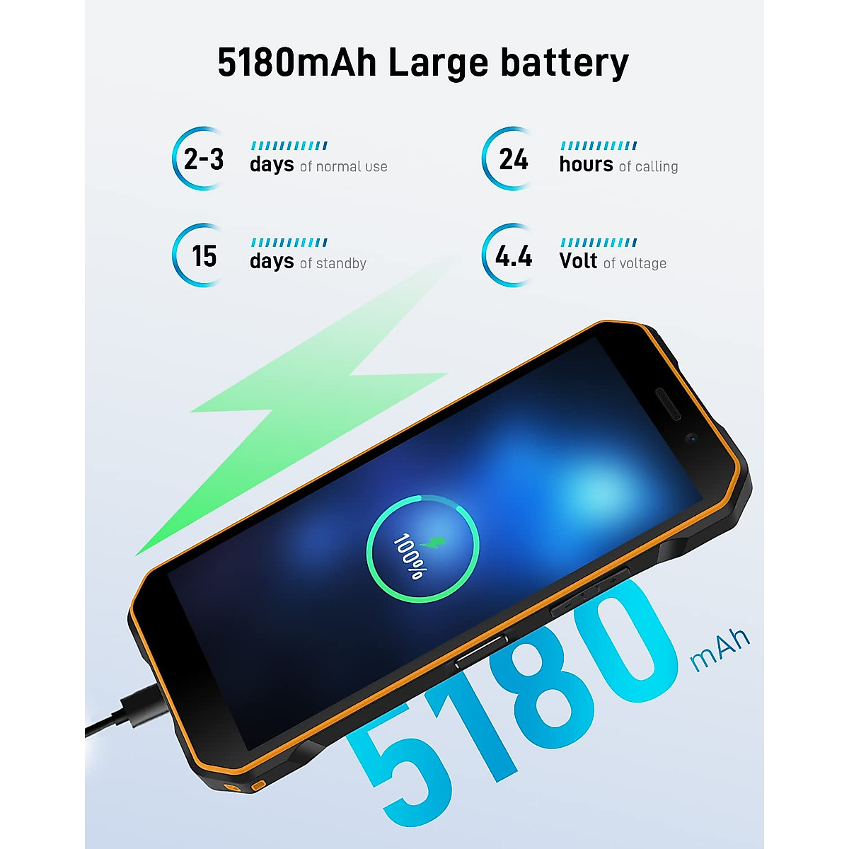 DOOGEE S51 Rugged Smartphone Unlocked Android 12, Helio G25 4GB+64GB 5180mAh Battery, Dual SIM 4G, 6.0" IPS HD, IP68 Waterproof IP69K Rugged Phone, NFC, AI Double Camera (12MP+2MP) 8MP Front Orange