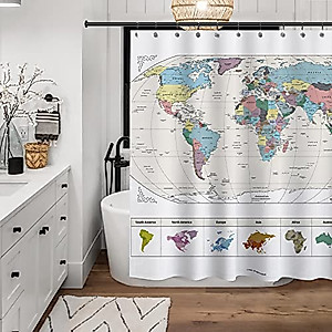 New! Map of The World with Detailed Major Cities. PVC Free, Non-Toxic and Odorless Water Repellent Fabric Shower Curtains - Large Home Decor Wall Map