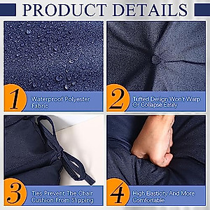 Back Chair Cushion Outdoor Indoor Tufted Seat/Back Chair Cushion Patio Seating Cushions Waterproof Rocking Chair Pads Weather Resistant Patio Chair Cushions for Outdoor(Navy Blue, 2 Pcs)