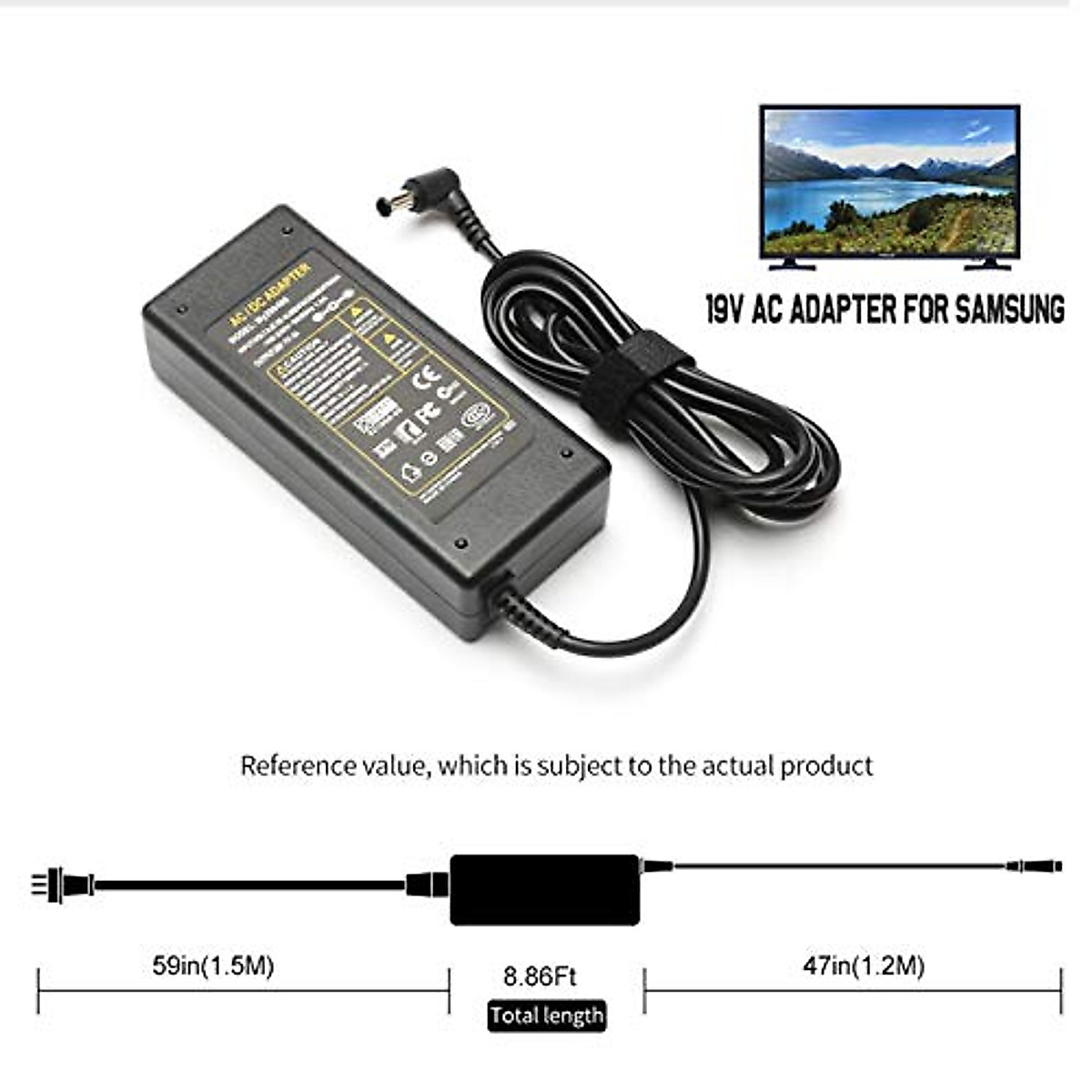 19V DC Monitor Power Cord Charger for Samsung TV 32" Class J5205 J5003 22" H5000 UN32J4000AF UN32J4000AGXZD UN22H5000 UN32J4000 UN32J400DAF UN32J5205 LED TV HDTV AC Adapter