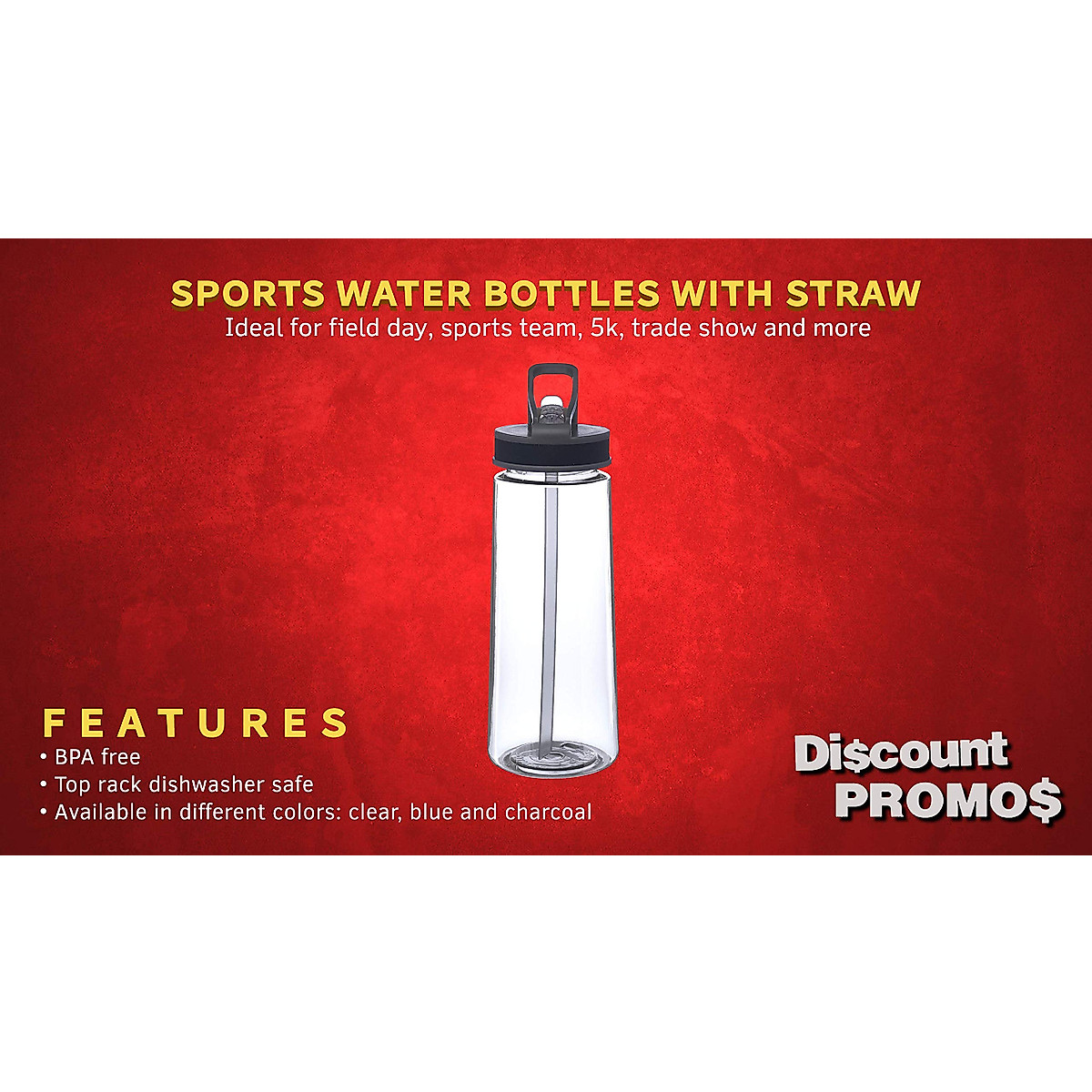 DISCOUNT PROMOS Plastic Sports Bottles with Spill Proof Lids 22 oz. Set of 6, Bulk Pack - Reusable, With Straw, Perfect for Gym, Outdoor Sports, Home, Office - Clear