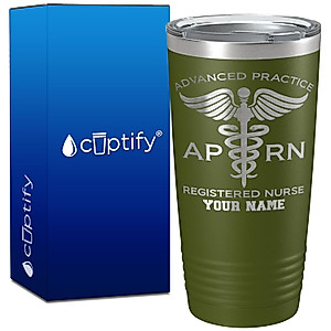 Personalized APRN Advanced Practice Registered Nurse Gift on Army Green 20 oz Stainless Steel Tumbler with Lid - Insulated Cup - Custom Travel Mug