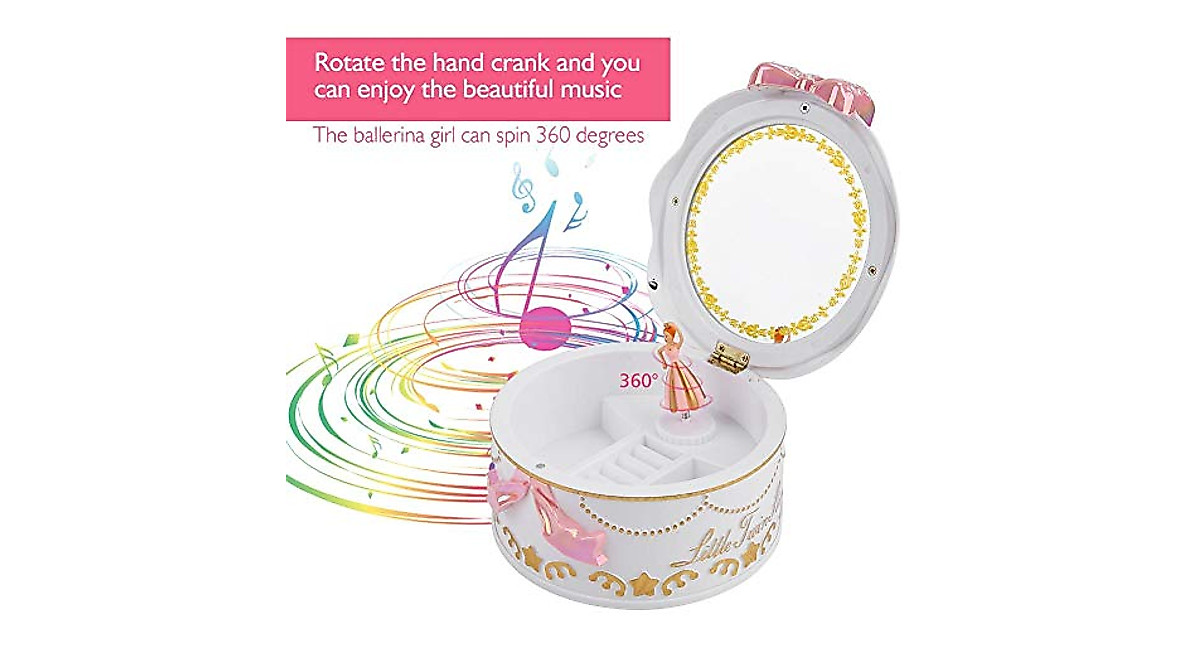Charming Round Music Box for Girls with Mirror