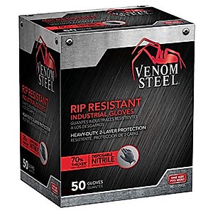 Venom Steel Premium Industrial Black Nitrile Gloves, One Size Fits Most, (Pack of 50)