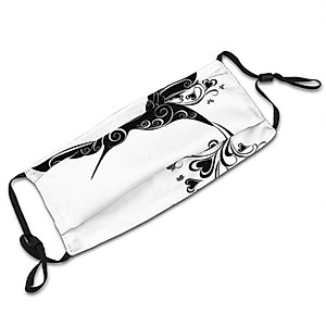 Black And White Fashion Face mask Hummingbird With Hearts Tail And Swirled Feathers Monochrome Animal,Reusable Face Mask Balaclava Washable Outdoor Nose Mouth Cover for Men Women,Black And White