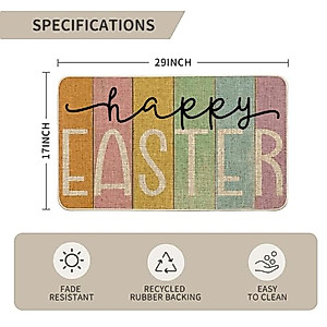 Artoid Mode Stripes Happy Easter Doormat, Spring Home Decor Low-Profile Switch Rug Door Mat Floor Mat for Indoor Outdoor 17x29 Inch