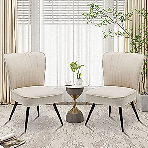 Alunaune Accent Chair Set of 2 Upholstered Living Room Chairs Modern Bedroom Furniture Sets Armless Slipper Club Chair Guest Reception Couch Comfy Wingback Single Sofa-Ivory
