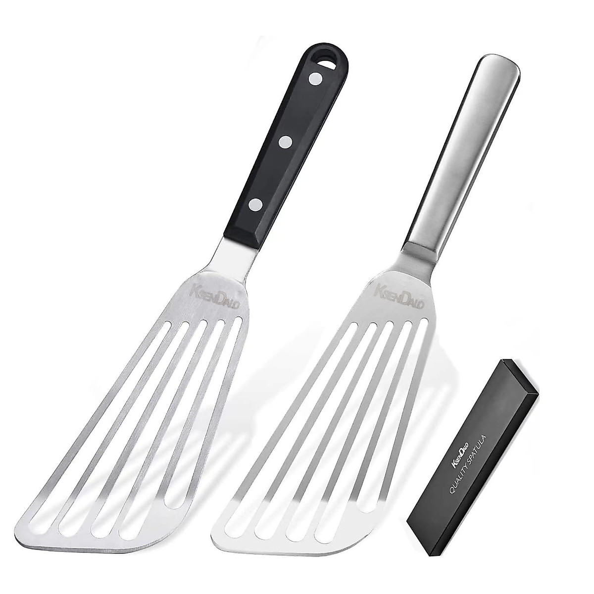 KSENDALO 11.80Inch Stainless Steel Slotted Spatula Turner - Flexible and Angled Flipper for Easy Frying, Serving, and Flipping Eggs, Fish, Pancakes, and Omelettes
