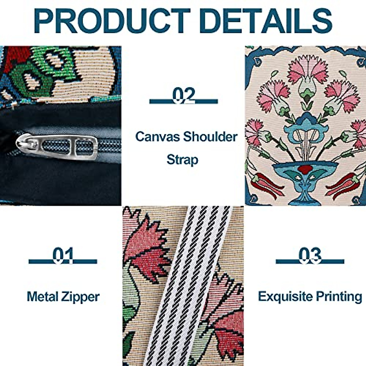 Aflngle Tote Bag for women Casual Canvas Handbags Beach Totes Large Capacity Grocery Shopping Bag Floral Embroidered Fashion Tote Bags, Travelling Shoulder Bags With Zipper boho Daily Bag