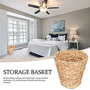 VOSAREA Water Hyacinth Wicker Trash Can Natural Woven Waste Basket Round Wastebasket Garbage Bin for Home Sundries Laundry