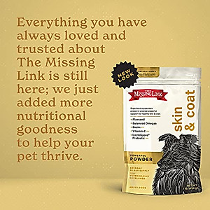 The Missing Link Skin & Coat Probiotics Superfood Supplement Powder for Dogs - Omegas 3 & 6, Fiber, Vitamin-E, Biotin - Supports Healthy Skin & Glossy Coat, Promotes Hair Growth - 1lb