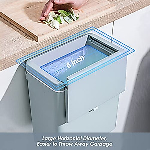 Kitchen Compost Bin with Lid - FODISU 2.4 Gallon Hanging Trash Can for Counter Top or Under Sink, 9 Liter Under Sink Garbage Can, Plastic Wall-Mounted Waste Bin for Kitchen Cabinet Door, Bathroom, RV