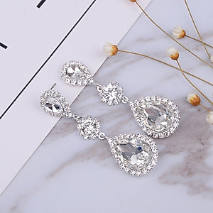 Paxuan Womens Wedding Bridal Earrings Bracelet Jewelry Sets Rhinestone Crystal Bracelets (Bracelet and Earrings Set)