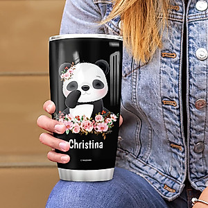 Wassmin Personalized Panda Tumbler Cup With Lid 20oz 30oz Custom Name Customized Double Wall Vacuum Insulated Tumblers Coffee Travel Mug Birthday Christmas Gifts For Animal Panda Lovers