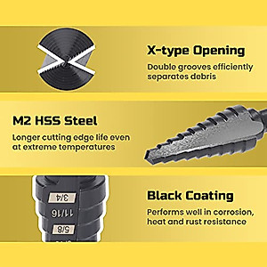 Lichamp Step Drill Bit Set for Metal Sheet Heavy Duty, 4-Piece Genuine M2 HSS Step Up Down Drill Bits Stepper Unibit for Steel Hole, 28 Sizes from 1/8 to 1/2 inches