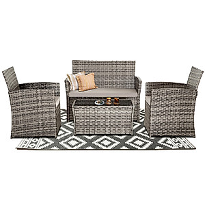 Seogwisam 4 Piece Patio Furniture Set,Outdoor Wicker Conversation Sets,Rattan Sectional Sofa w/Coffee Table,Seat Cushions for Backyard Porch Garden Poolside (Gray/Gray)