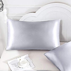 AIMTOP Satin Pillowcases for Hair and Skin, Silver Grey Silk Pillowcases Standard Size Set of 2, Lightweight Soft Microfiber Pillow Case with Envelope Closure (20x26 Inches)