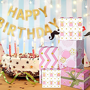 Abeillo 6 Sheets Birthday Wrapping Paper Pink Wrapping Paper Gift for Girls Pretty Light Pink Wrapping Paper Set Included Stickers and Ribbon, 20 x 28inch Birthday Gift Wrap