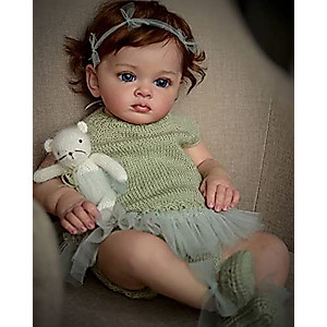Pinky Reborn 23Inch Reborn Toddler Dolls Girl,Lifelike Newborn Baby Dolls Silicone Weighted Body,Toy for Kids Age 3+ (Milky Green Toddler Girl)