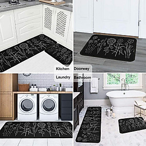 Znutrce Farmhouse Flower Kitchen Mats for Floor Set of 2,Anti Fatigue Mats for Kitchen Floor,Comfort Standing Floral Kitchen Rugs and Mat,Non-Slip Washable Cushioned Anti Fatigue Rug.17"X47"+17"X30"