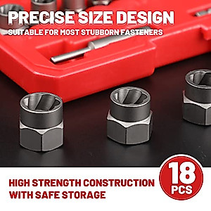 UYECOVE 18-Pcs Bolt Extractor Set, 3/8'' Drive Easy Out Bolt Extractor Set, Stripped Bolt Remover Broken Bolt Extractor Kit for Damaged, Frozen, Rusted Lug Nuts, Screws with Solid Storage Case