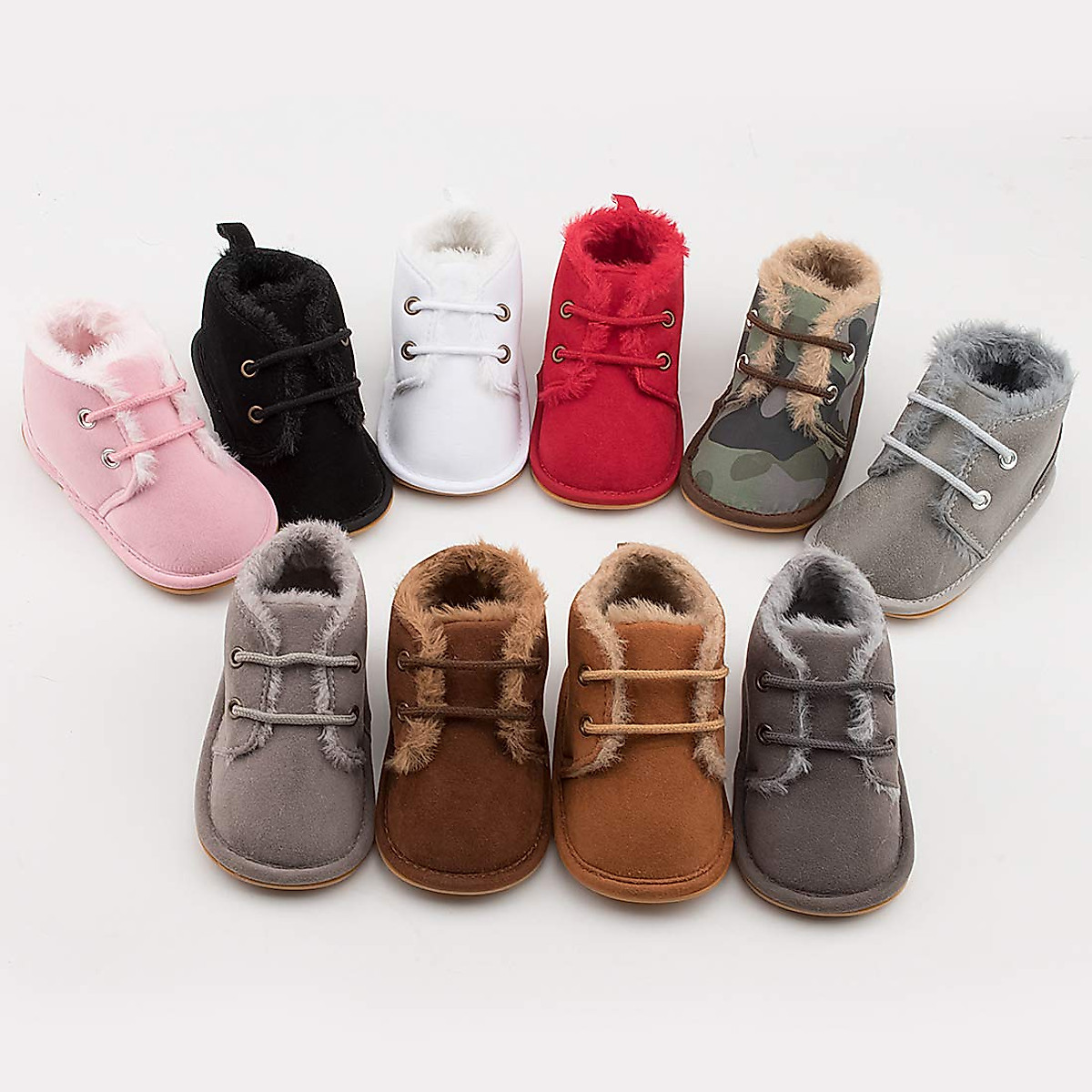 Zoolar Baby Unisex Warm Snow Boots Newborn Leather Fur Lace Up Ankle Anti-Slip Rubber Texture Sole Toddler Prewalker Winter Crib Shoes