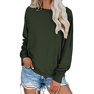 Dokotoo Womens Fashion Classic Loose Fit Ribbed Raglan Long Sleeve Crewneck Casual Solid Sweatshirts Winter Tops Blouses T Shirts Pullovers Plus Size Outerwear Green XX-Large