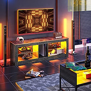 Bestier RGB TV Stand for 65+ Gaming Entertainment Center Gaming LED TV Media Console Table with 2 Glass Shelf PS Gaming TV Cabinet for Living Room, Golden Black