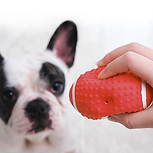 IEUDNS Squeaky Dog Toys Cartoon Dog Balls with Squeaker Rubber Latex for Small and Medium Breed, Red Rugby