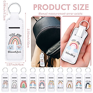 Ctosree 40 Pcs Bohemian Rainbow Lipstick Holder with Inspirational Words Portable Clip on Lip Gloss Sleeve Pouch Keychain Boho Pocket Lip Balm Holder for Travel Graduation Gifts, 10 Pattern