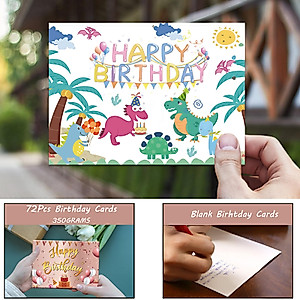 72 Happy Birthday Cards with Envelopes, Birthday Cards Bulk with Box, Blank Inside, 24 Unique Designs, 5x7 inches, Assorted Birthday Greeting Cards for Kids and Women