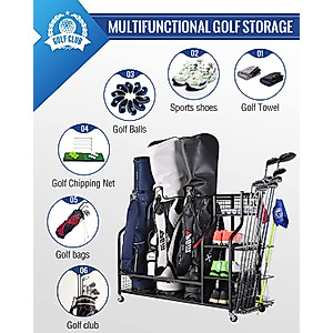 Mythinglogic 3 Golf Bags Storage Organizer-Extra Large Size Fits 3 Full Size Golf Bags,Golf Organizer for Golf Equipment and Accessories, Golf Club Storage Rack with Lockable Wheels