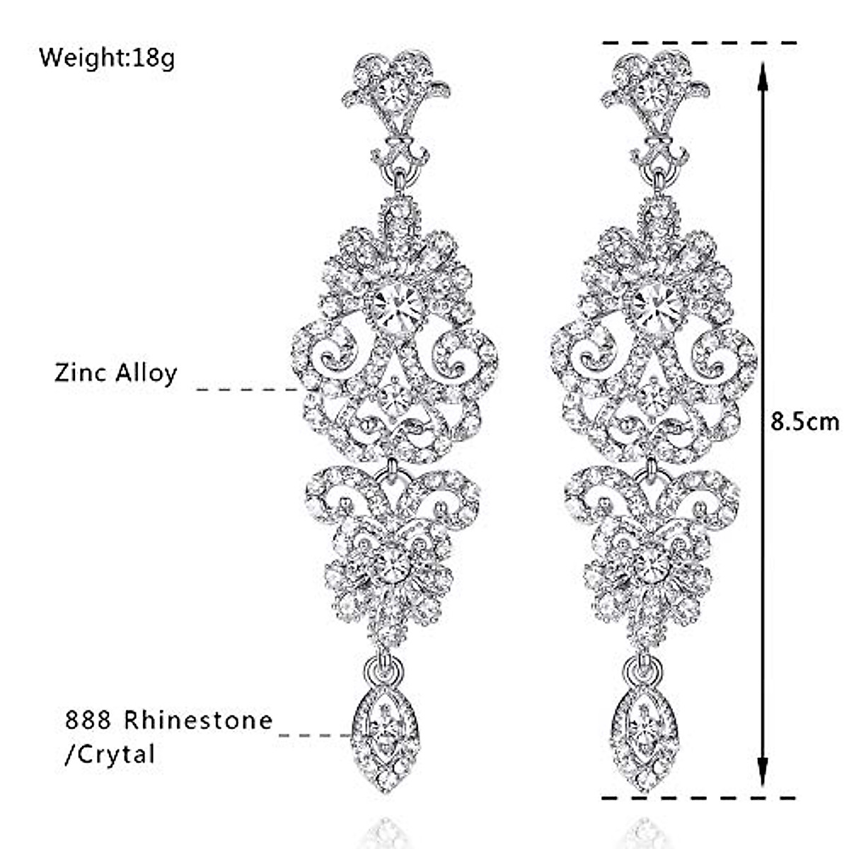 mecresh Silver Vintage Style Wedding Crystal Rhinestone Cluster Chandelier Hollow Dangle Earrings