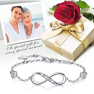 Billie Bijoux 925 Sterling Silver Infinity Womens Bracelet White Gold Plated Love Symbol Charm Adjustable Small Bracelet