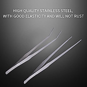 Firesteed Extra Long Handle Aquarium Tweezers Serving Tongs Feed clamp,2 Pack Stainless Steel Straight and Curved Tweezers Set for Fish Tank Plants Reptile Feeding Tongs（15 Inchs）