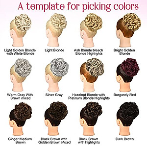 HOOJIH Messy Bun Hair Piece, 2PCS Tousled Updo Hair Extensions Hair Bun HCB001 Daisy Curly Wavy Ponytail Hairpieces Hair Scrunchies with Elastic Rubber Band for Women Girls - Silver Gray