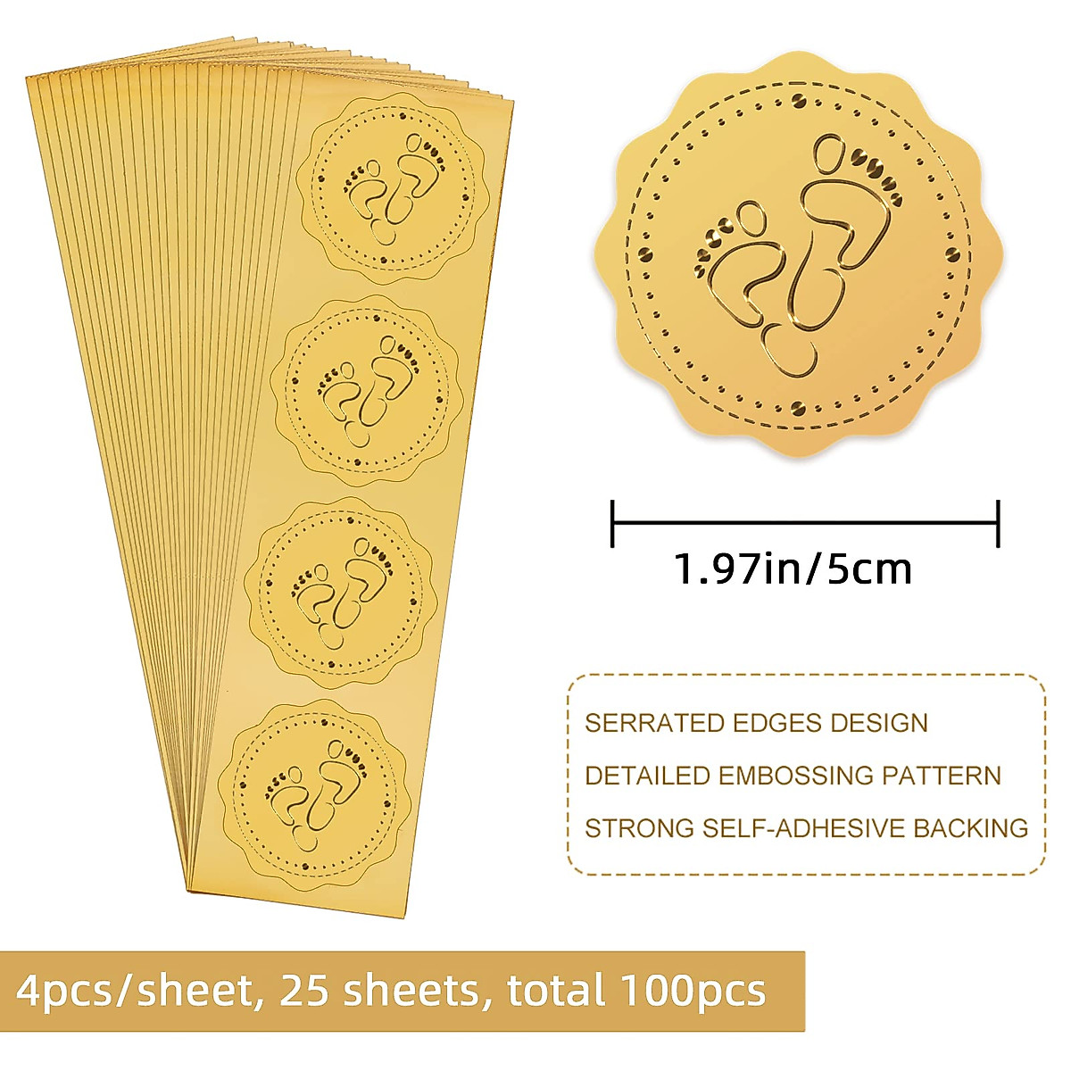 CRASPIRE 100pcs Gold Foil Stickers Embossed Certificate Seals Self-Adhesive Stickers Medal Decoration Stickers Certification Graduation Corporate Notary Seals Envelope (Footprint)
