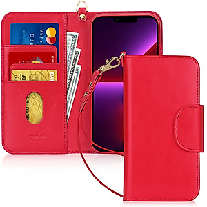 FYY Compatible with iPhone 13 Pro Case, [Kickstand Feature] Luxury PU Leather Wallet Case Flip Folio Cover with [Card Slots] and [Note Pockets] Case for iPhone 13 Pro 5G 6.1" Red