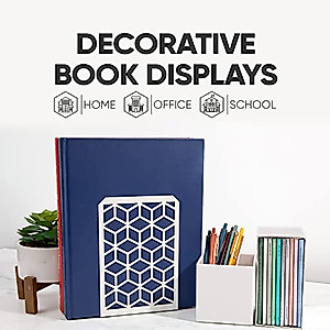 3D Metal White Bookends for Heavy Books, Premium Boho Book Ends for Office, Sturdy Book Stopper, Rustproof and Durable Bookends Decorative Unique for Home, 7 (L) x 4.75 (W) inches, 1 Pair - Geomod