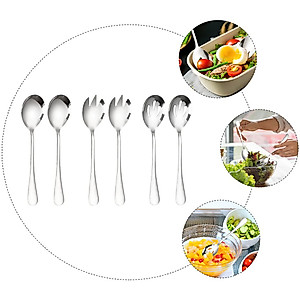 Hemoton 1 Set Stainless Steel Cutlery Stirring Spoons Slotted Serving Spoons Salad Forks Long Handle Dessert Spoons Ice Cream Spoons Salad Forks Silver