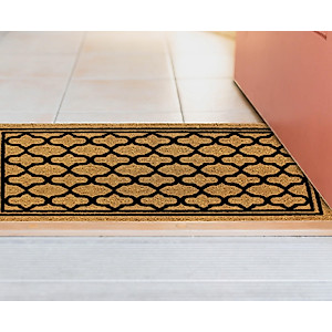 IRONGATE Welcome Doormat - Non Slip Dirt Trapping Chevron Tile Print Coco Coir Door Mat - Low Profile Front Doormat - Indoor Outdoor Durable Easy Clean High Traffic Area Patio Entryway Doormat -17x30