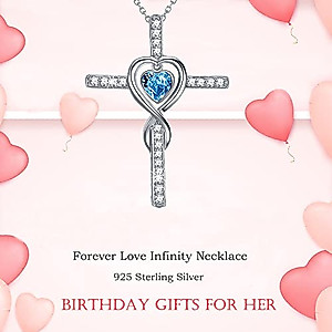 Blue Aquamarine Necklace for Mom Wife Birthday Gifts Sterling Silver Love Heart Infinity Pendant Necklace for Her